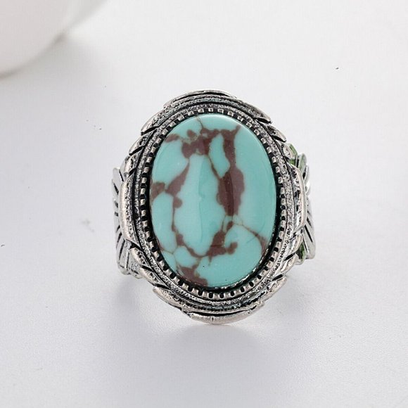 Jewelry | Vintage Natural Blue Turquoise Antique Silver Bohemian Ring ...